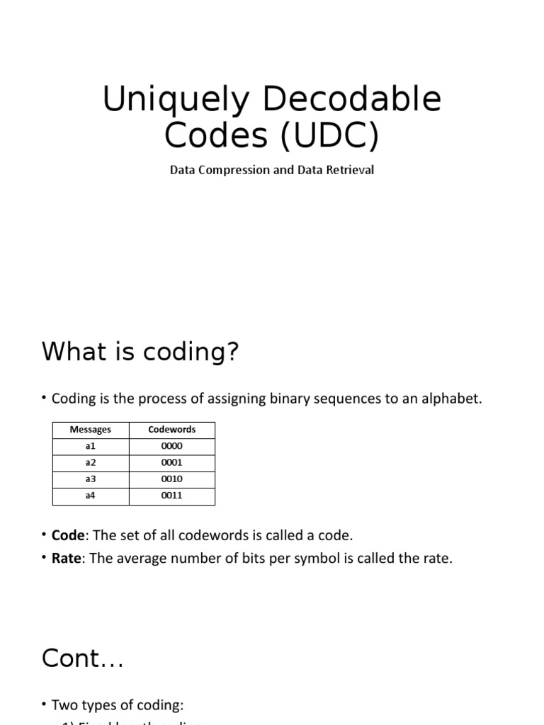 Uniquely Decodable Codes Udc Data Compression And Data Retrieval Pdf
