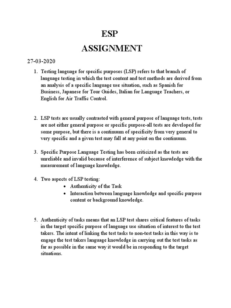 ESP Assignment | PDF | Learning | Knowledge