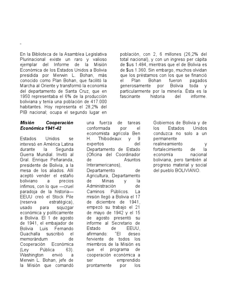 Plan Bohan | Descargar gratis PDF | Bolivia | Los Estados Unidos