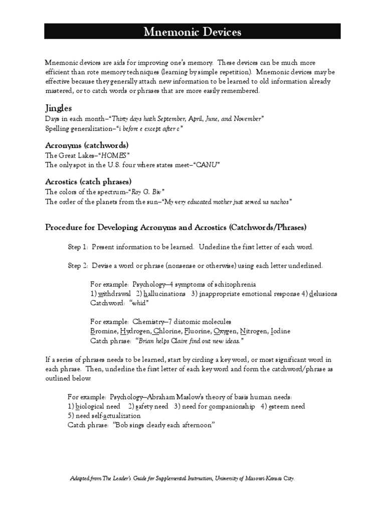 Mnemonic Devices: Effective Memory Aids Through Acronyms, Acrostics ...