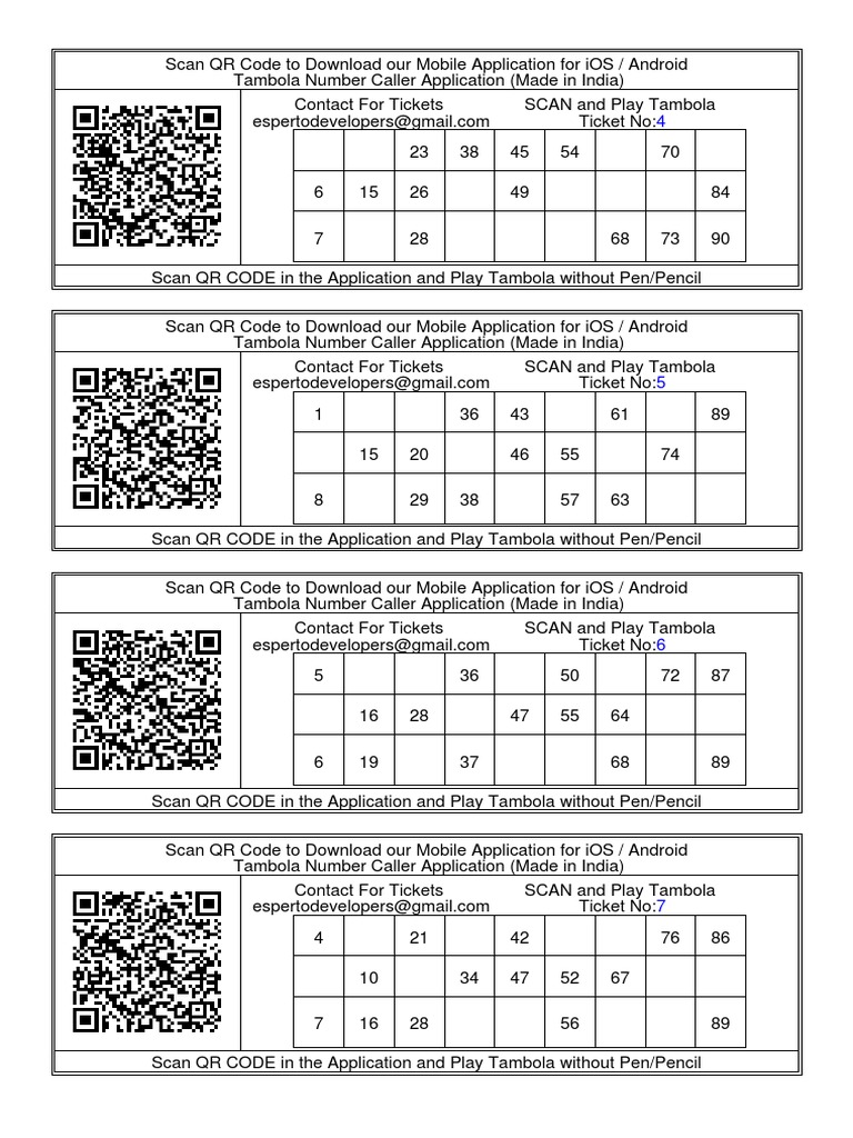 Housie Tickets | PDF