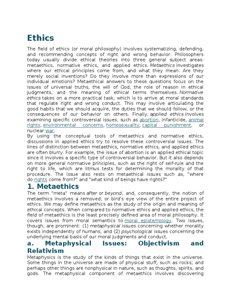 Ethics: 1. Metaethics | PDF | Virtue Ethics | Utilitarianism