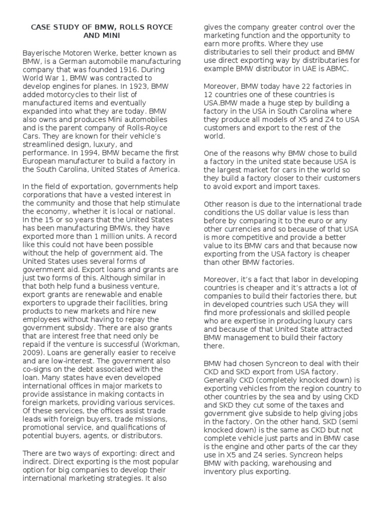 Case Study Of Bmw Pdf Bmw Innovation