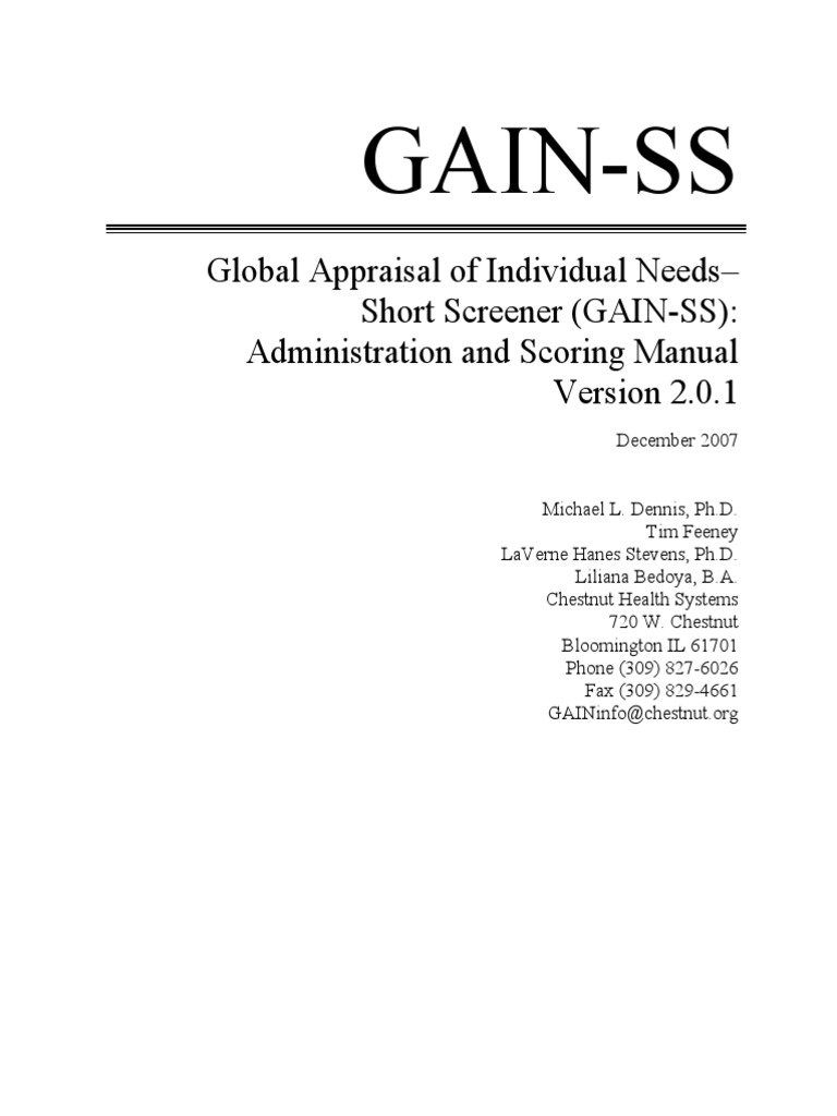 GAIN-SS Manual PDF | PDF | Cognitive Behavioral Therapy | Mental Disorder