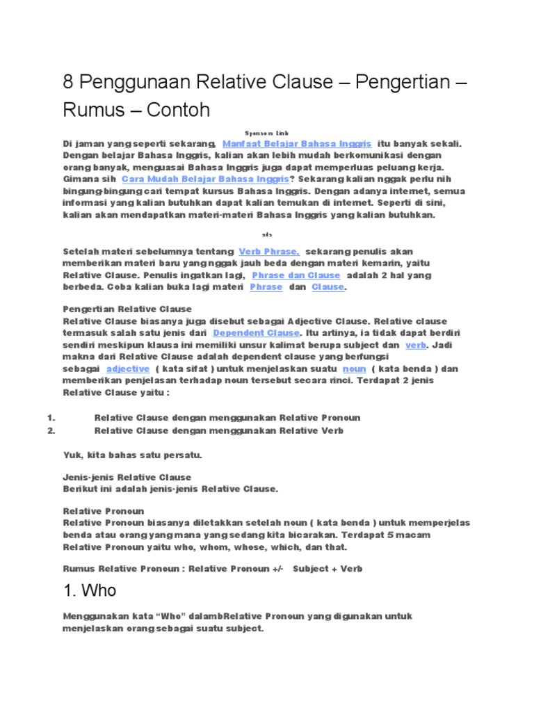 8 Penggunaan Relative Clause | PDF | Seni & Disiplin Bahasa | Kajian ...