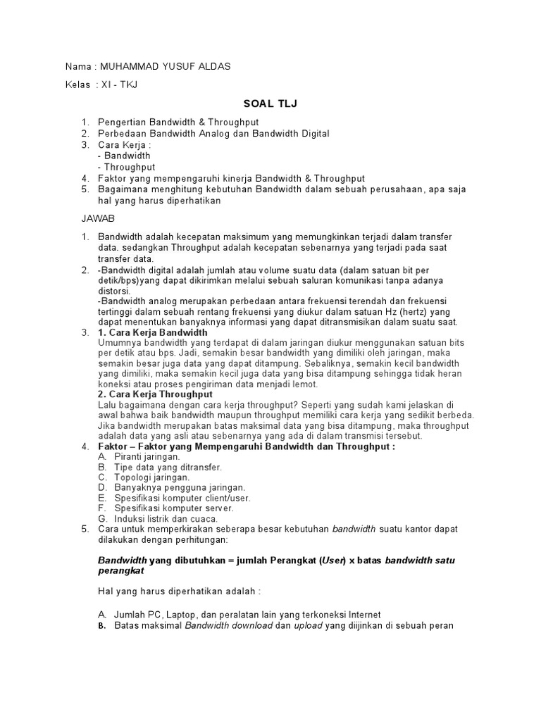 Contoh Soal TLJ Kelas 11 | PDF