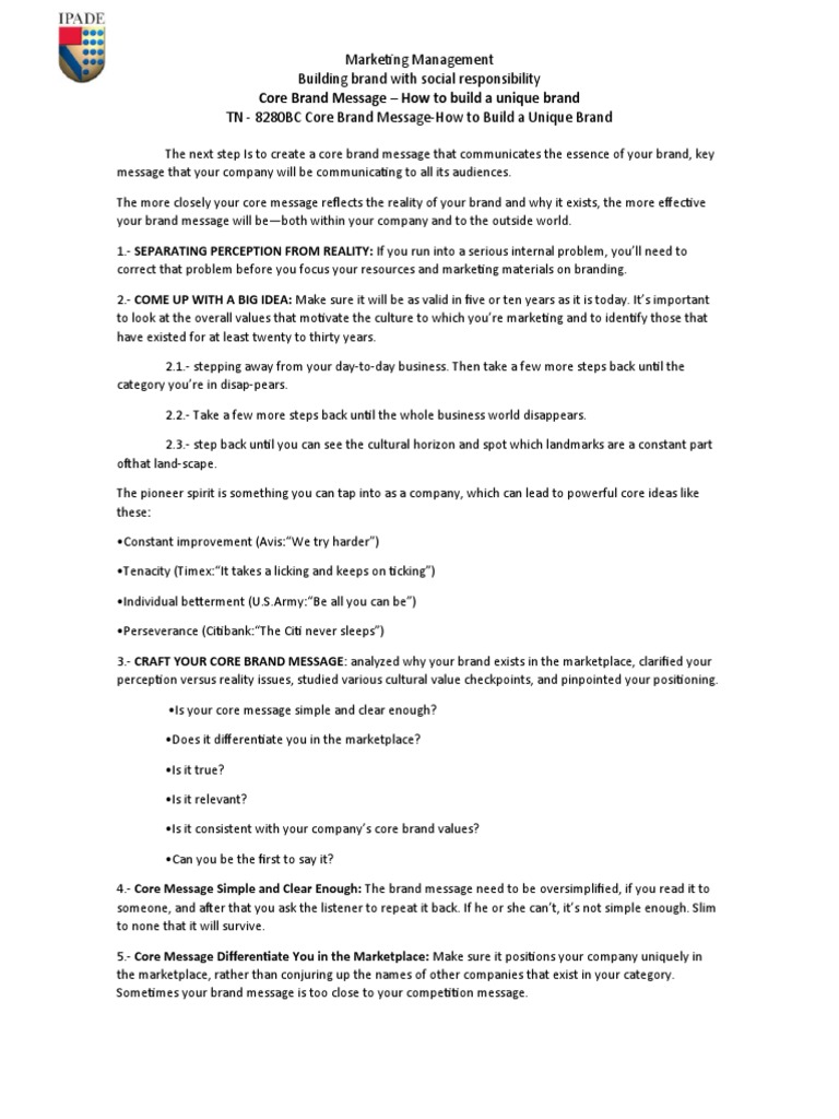 TN - 8280BC Core Brand Message-How To Build A Unique Brand - Summary ...