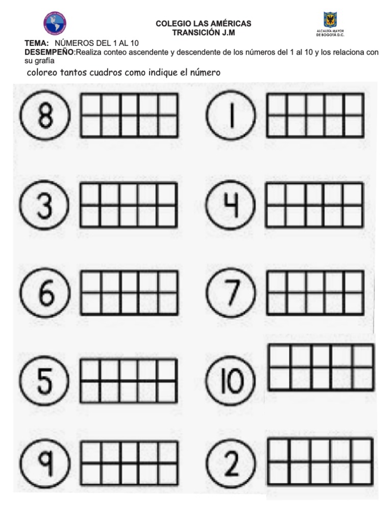 Coloreo Tantos Cuadros Como Indique El Número: Números Del 1 Al 10 | PDF