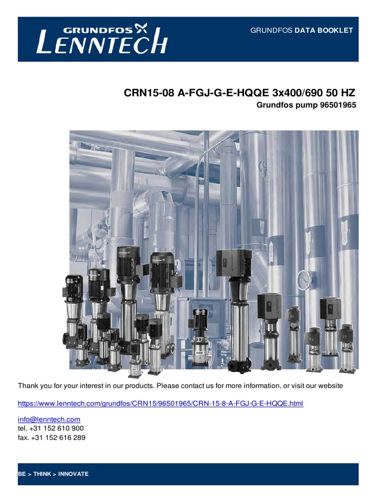 CRN15-08 A-FGJ-G-E-HQQE 3x400/690 50 HZ: Grundfos Pump 96501965 | PDF ...