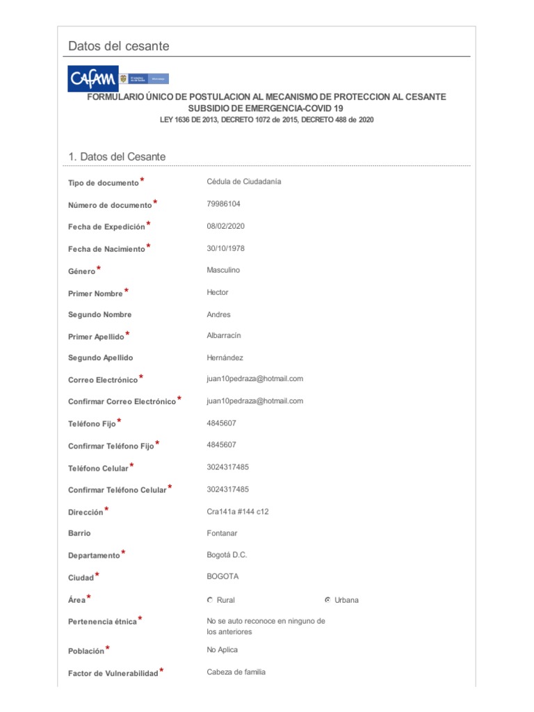 Formulario Unico de Postulacion Al Mecanismo de PR | PDF | Desempleo ...