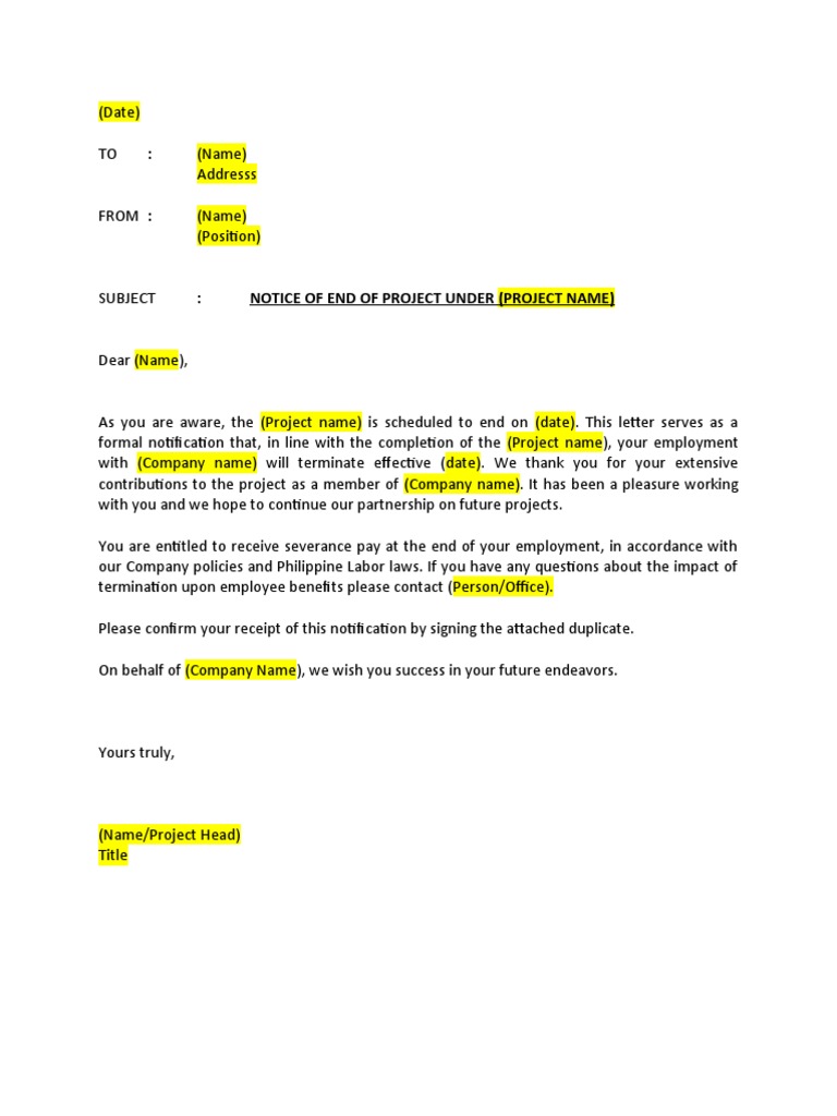 Template Notice of End of Contract | PDF