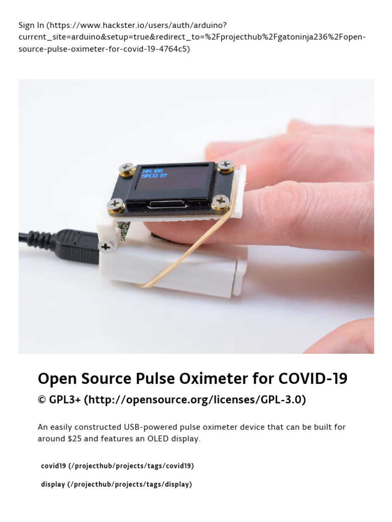 Open Source Pulse Oximeter For COVID-19 - Arduino Project Hub | PDF