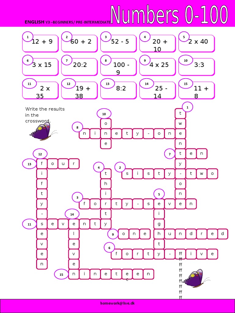 Numbers 1-100 Crossword | PDF