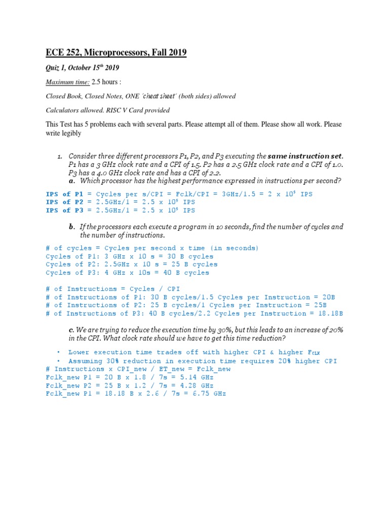 Microprocessors Quiz: RISC-V & Performance | PDF | Computer Hardware ...