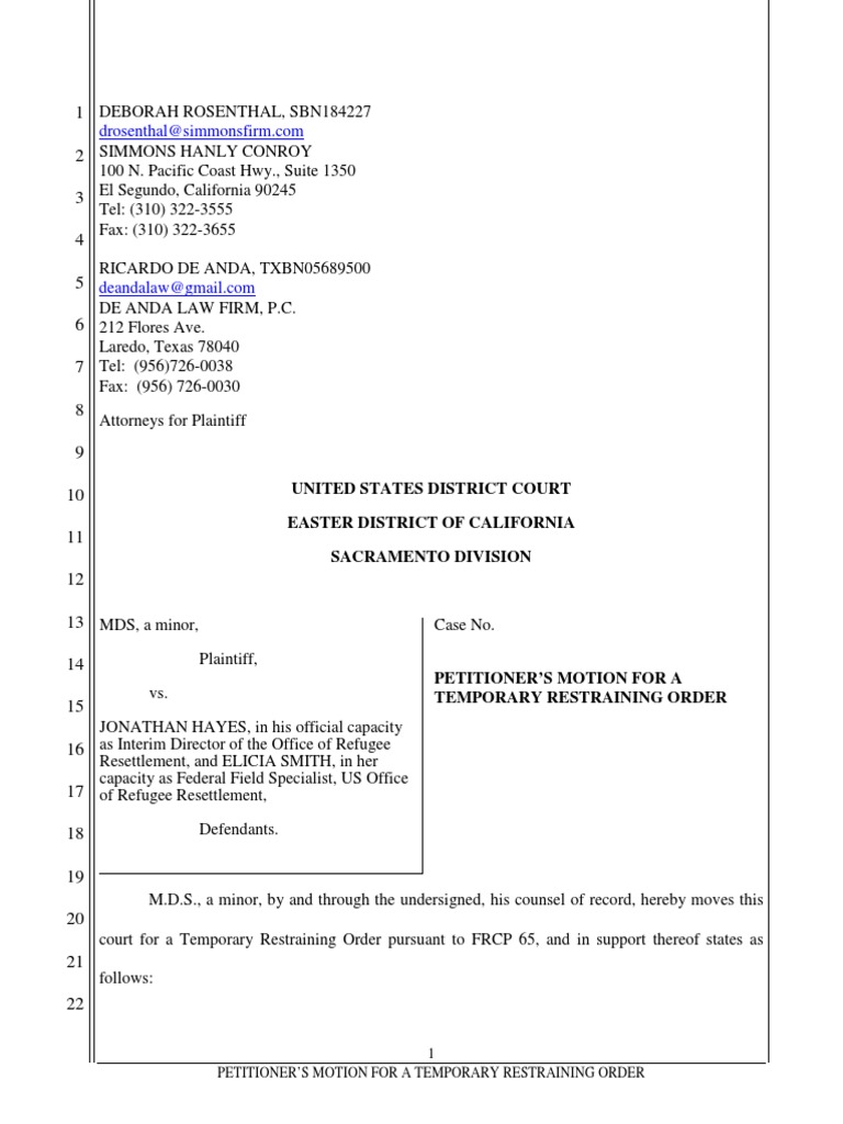 MDS Motion For TRO | PDF | Infection | Injunction
