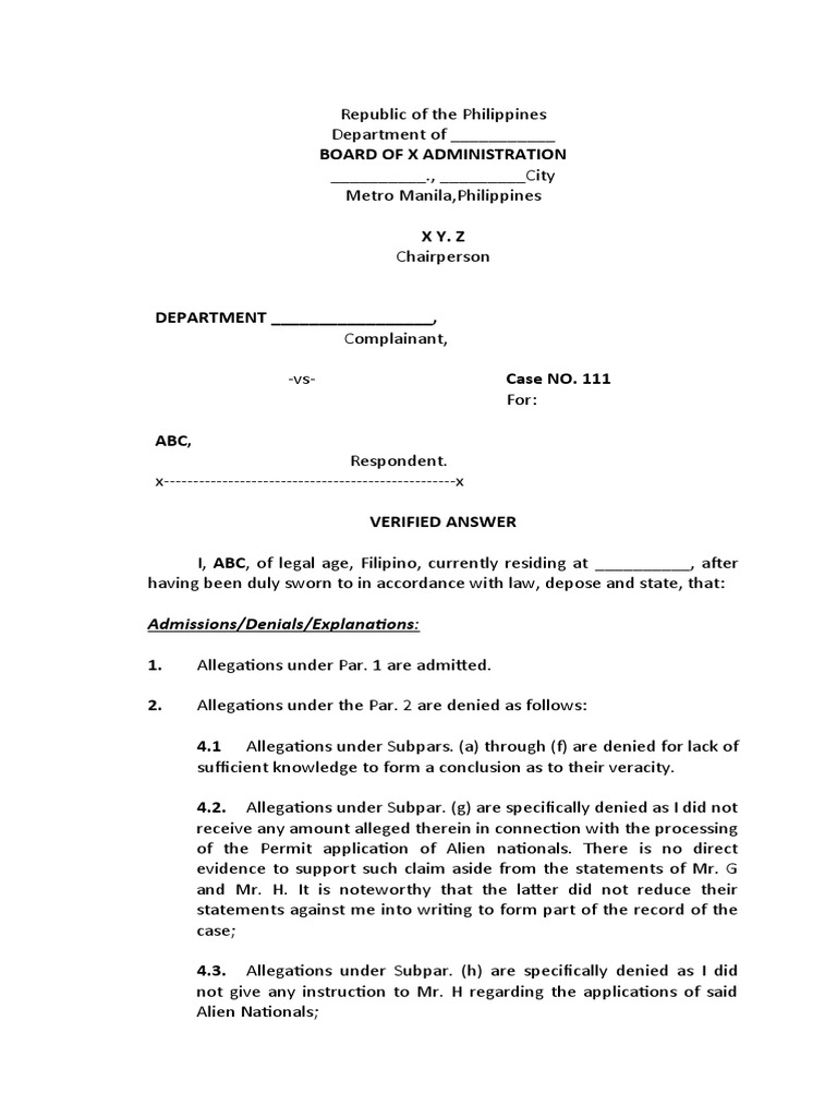 Answer To Charge | PDF | Affidavit | Social Institutions