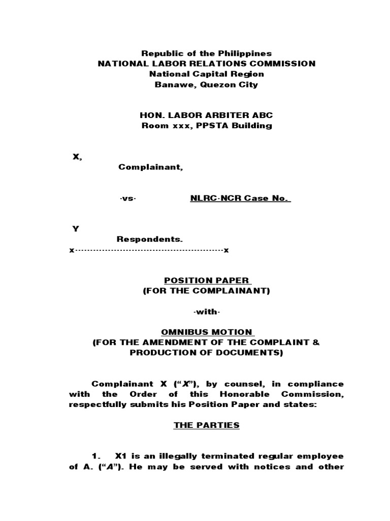 Position Paper on Illegal Termination | PDF | Employment | Lawsuit