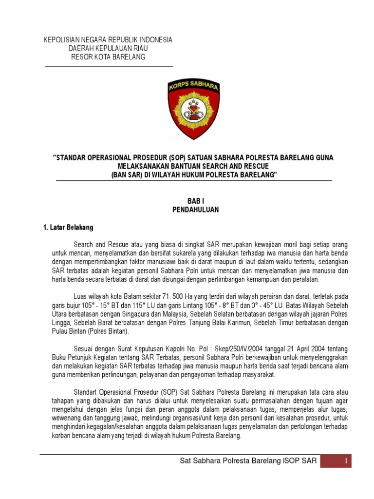 SOP Search and Rescue SAR NARASI | PDF