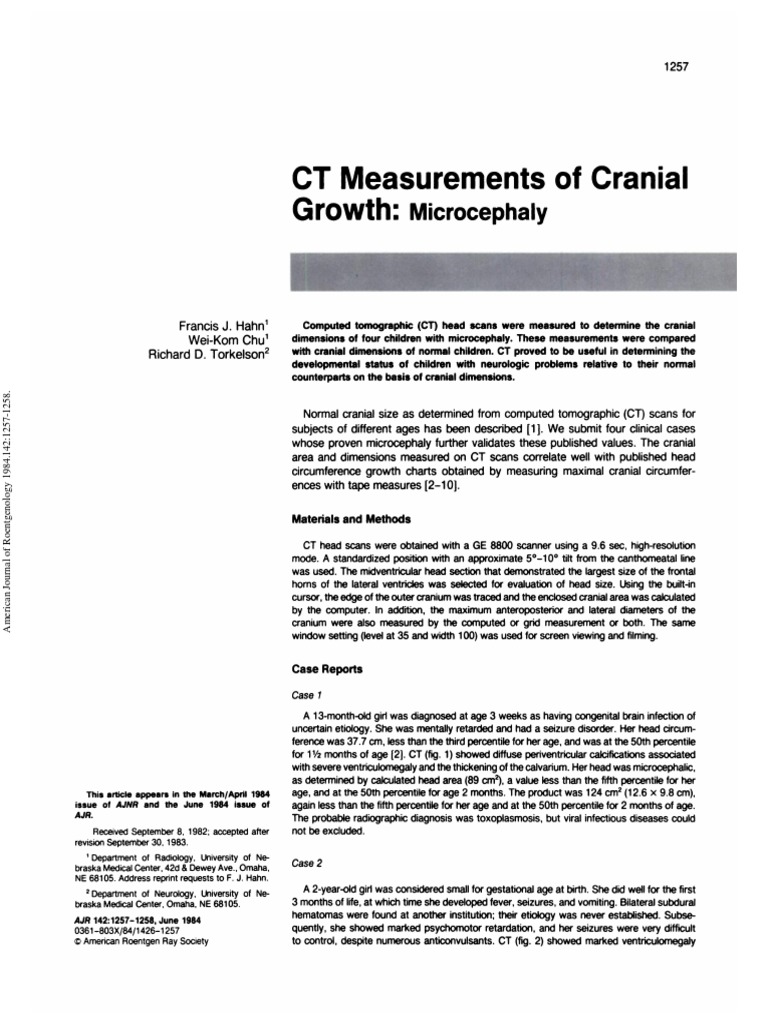 CT Measurements of Cranial Growth:: Microcephaly | PDF | Ct Scan | Skull