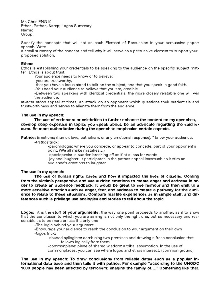 Ethos Pathos Logos Summary PDF | PDF | Logos | Metaphysics