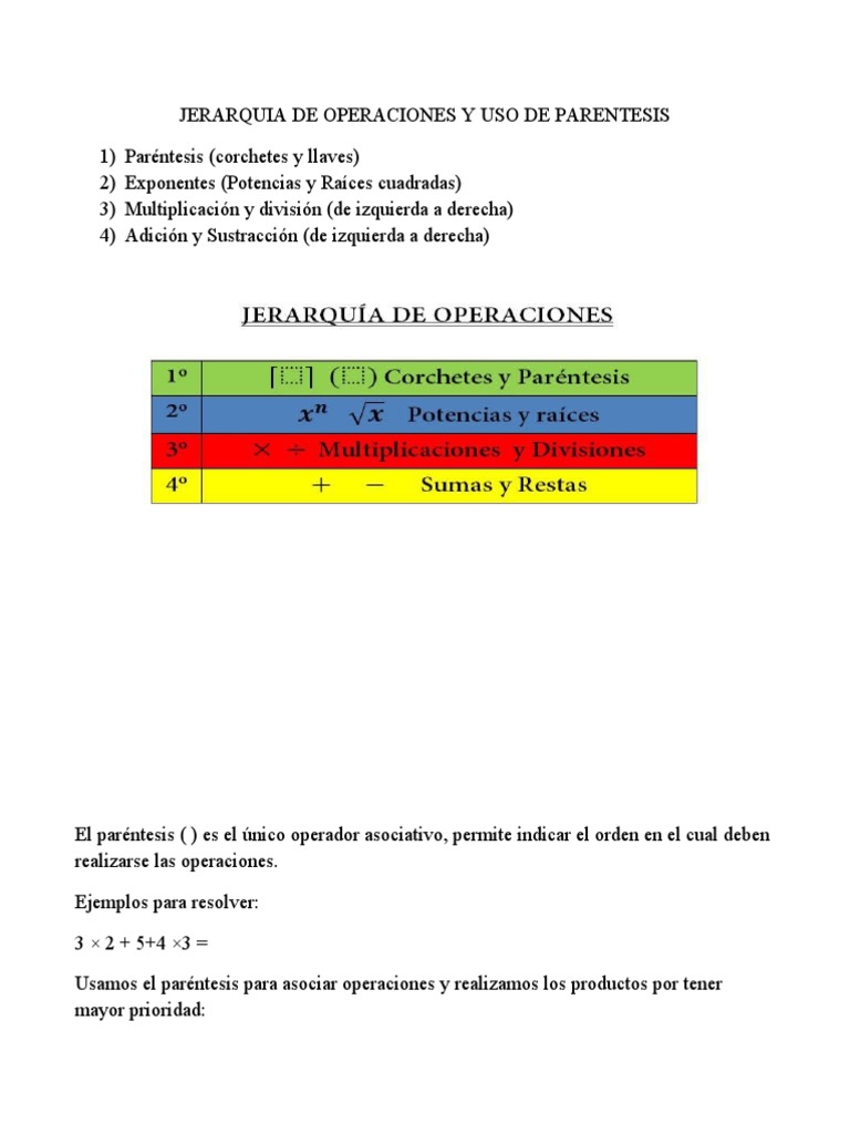 Jerarquía de Operaciones y Paréntesis | PDF