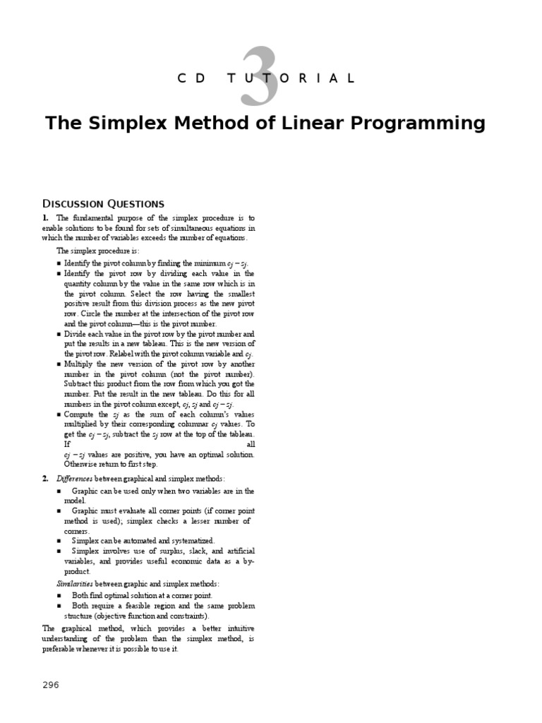 The Simplex Method of Linear Programming: CD Tutorial | PDF | Systems ...