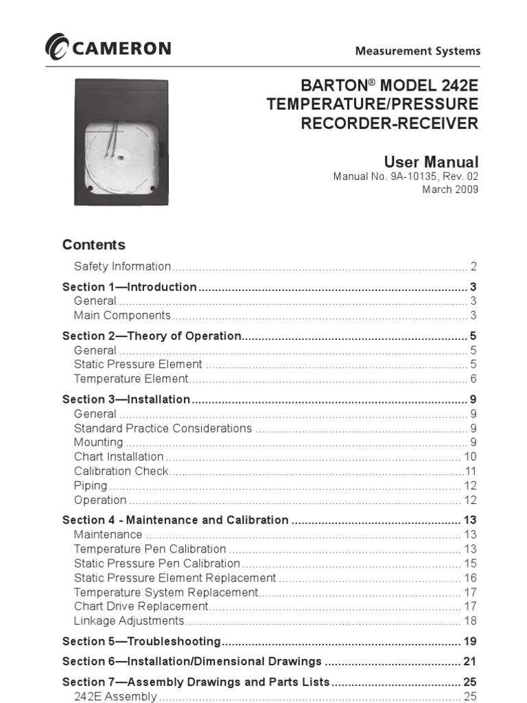 Barton 242 User Manual | PDF | Pressure Measurement | Thermal Expansion