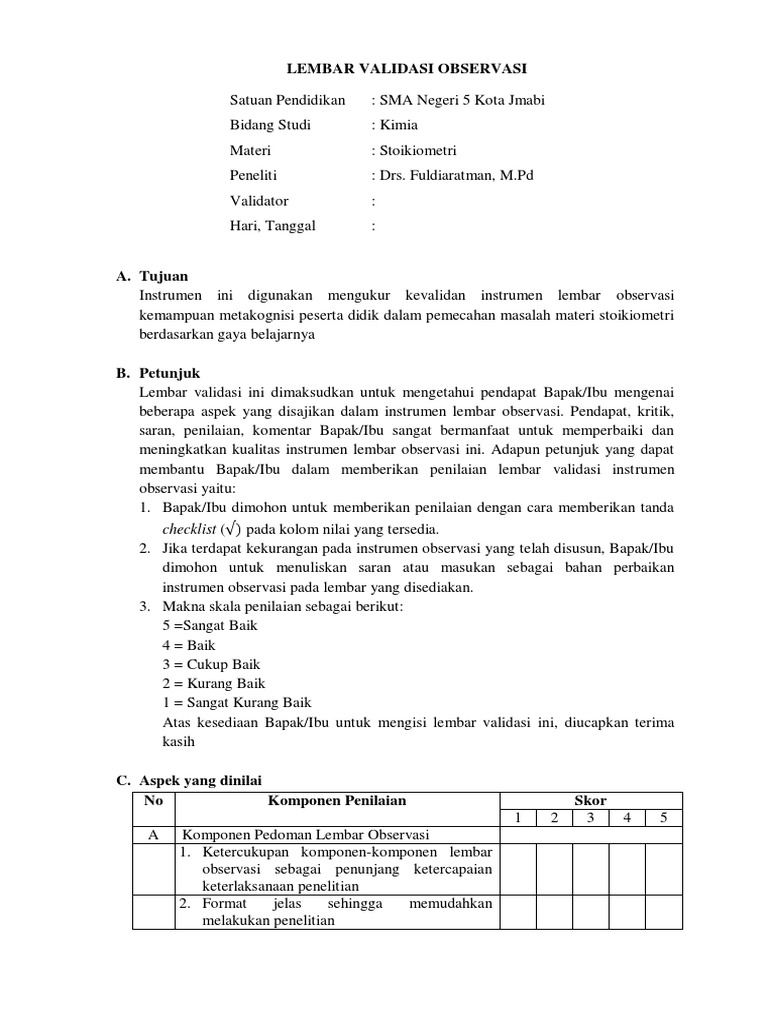 Lembar Validasi Observasi | PDF