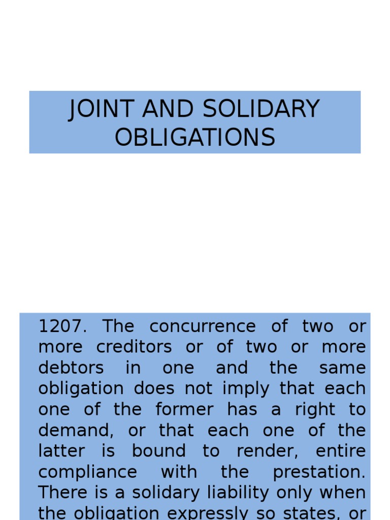 An In-Depth Examination of Joint and Solidary Obligations Under ...