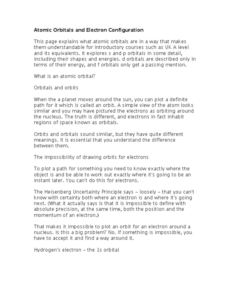 Atomic Orbitals and Electron Configuration | PDF | Atomic Orbital ...