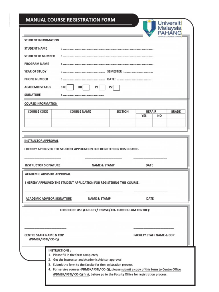 Manual Course Registration Form: GGGGGGGGG | PDF
