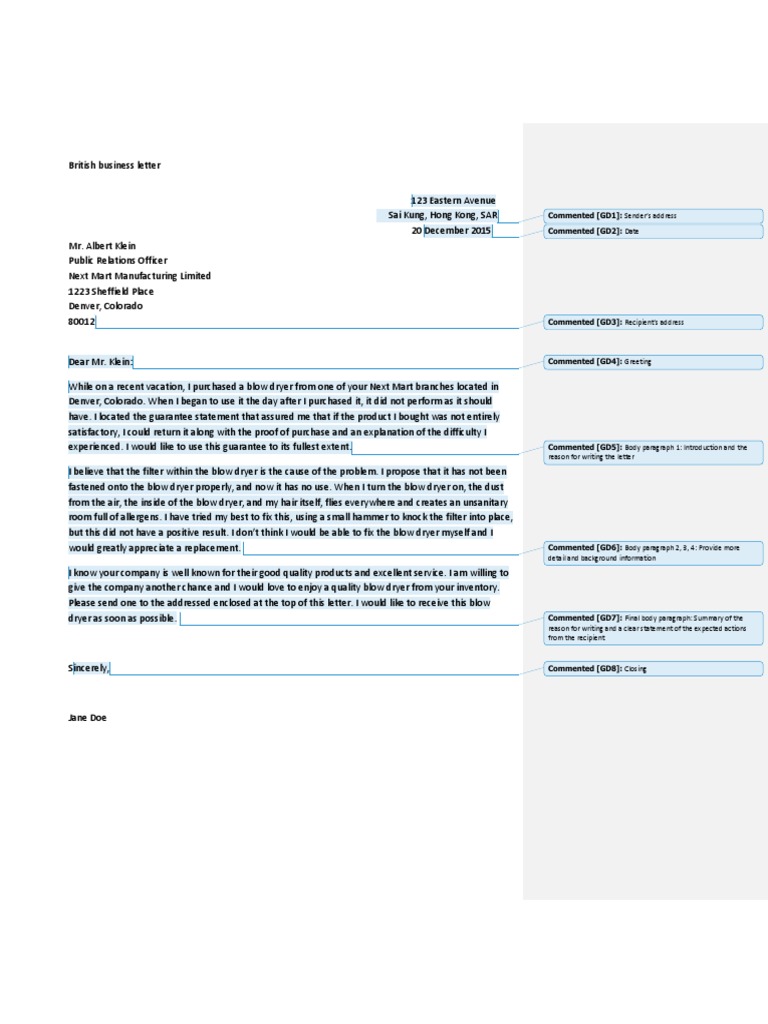 Business Writing Part 2 Structure Business Letter Sample British Final PDF
