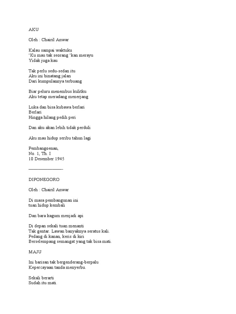 Puisi Karya Chairil Anwar | PDF
