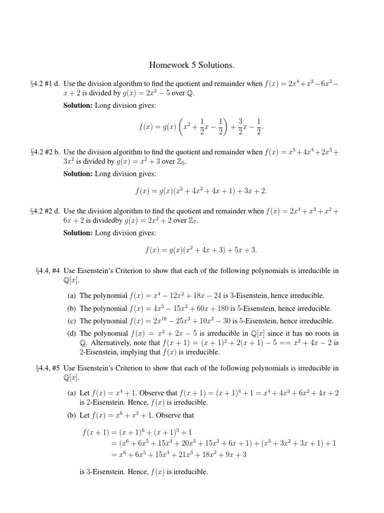 Homework 5 Solutions | PDF | Polynomial | Factorization