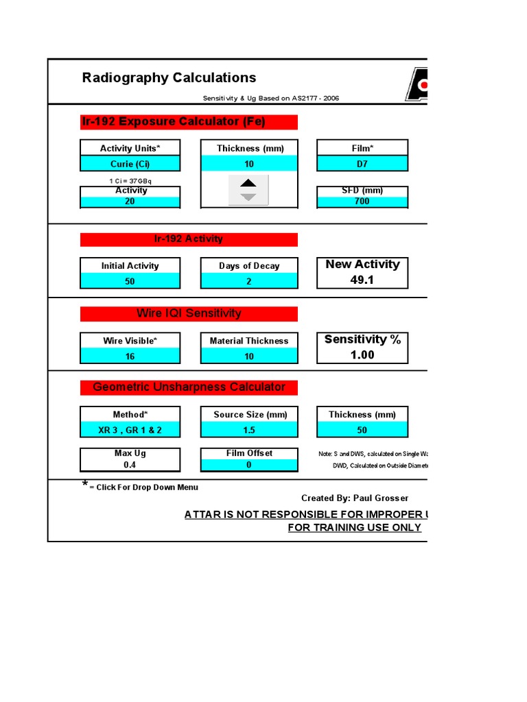 Radiography Calculations: Ir-192 Exposure Calculator (Fe) | PDF