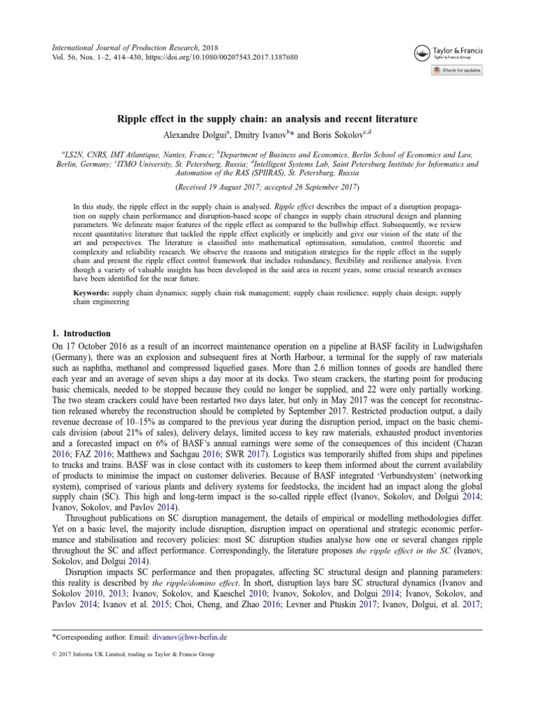 Ripple Effect in The Supply Chain An Analysis and Recent Literature ...