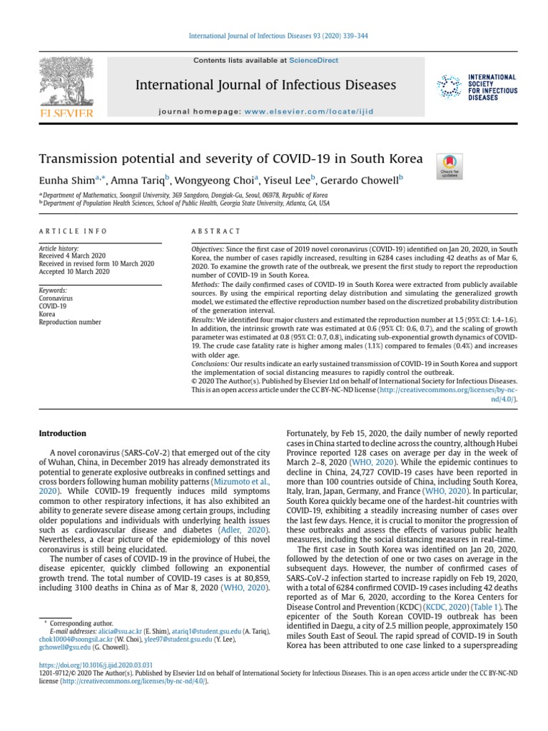 International Journal of Infectious Diseases: Eunha Shim, Amna Tariq ...