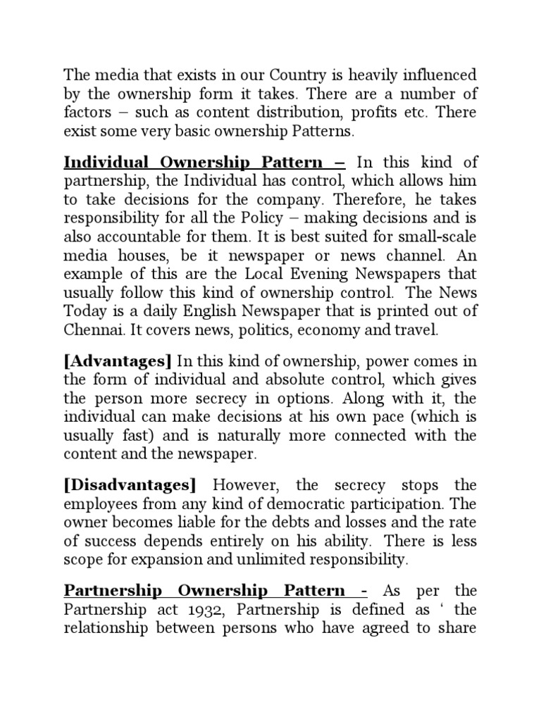 Individual Ownership Pattern - in This Kind of | PDF | News | Partnership