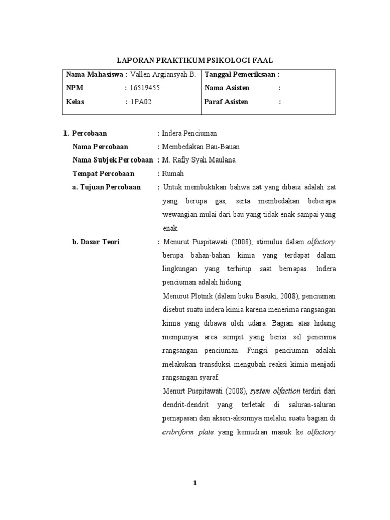 Praktikum Lab Faal Pengecapan Dan Penciuman | PDF