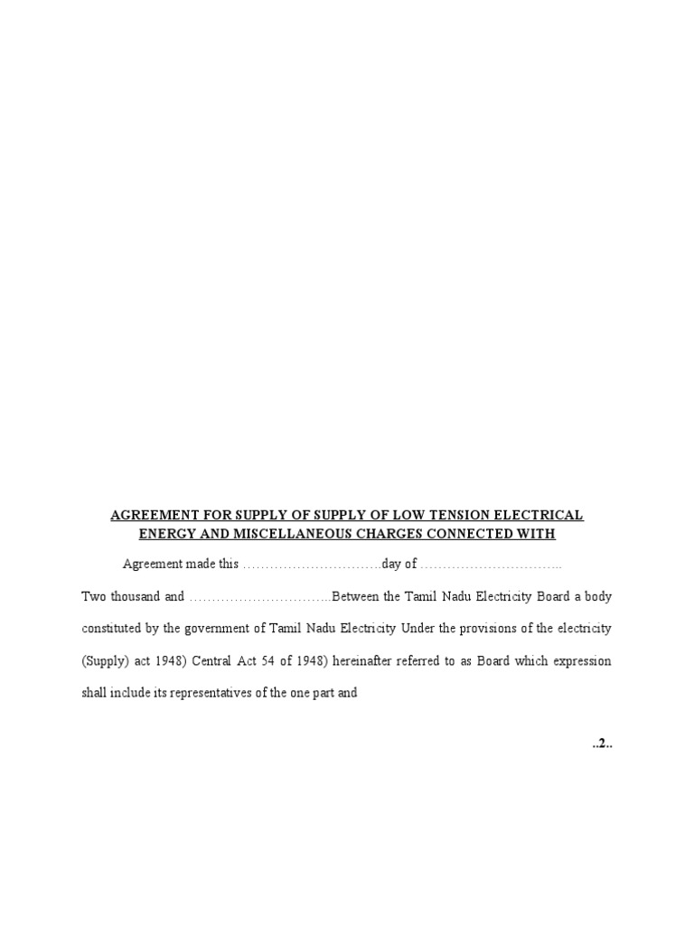 Agreement For Supply of Supply of Low Tension Electrical Energy and ...