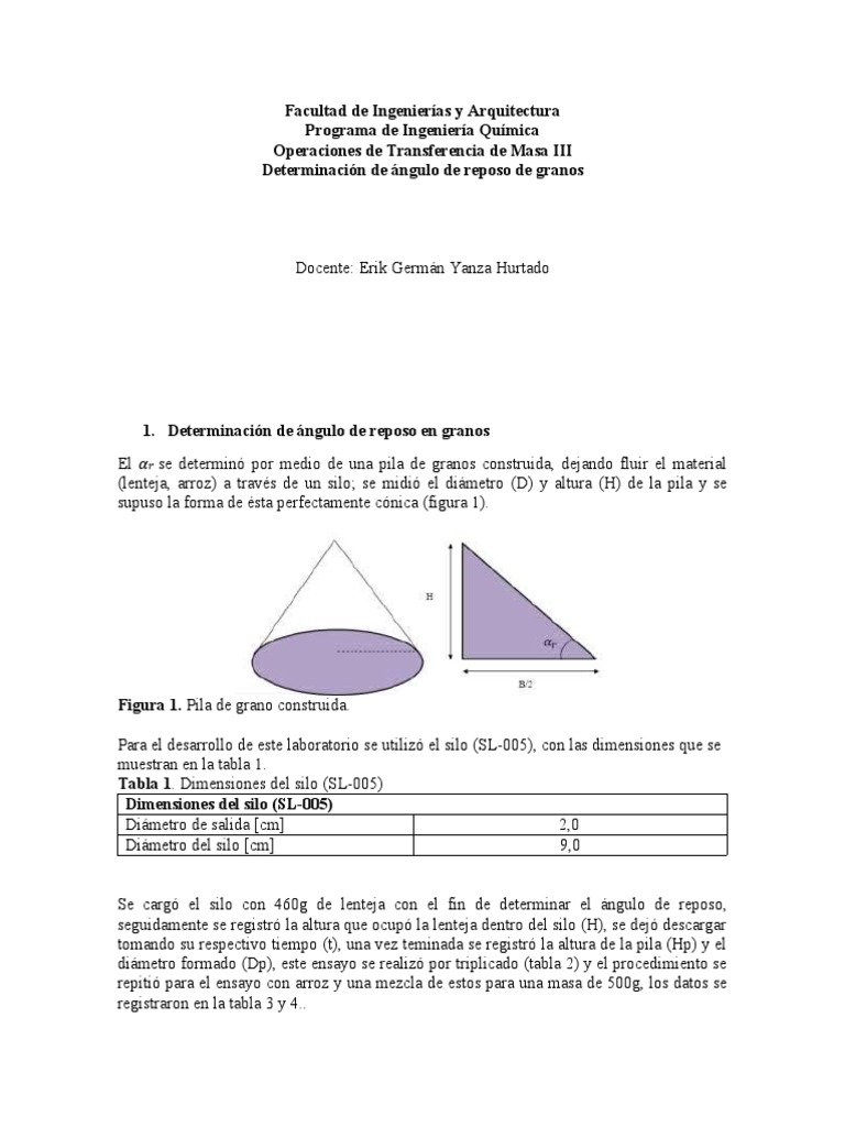Ángulo de Reposo en Granos: Lenteja y Arroz | PDF | Ciencias fisicas ...
