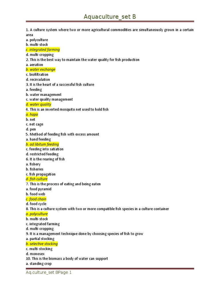 Aquaculture - Set B | PDF | Pearl | Aquaculture