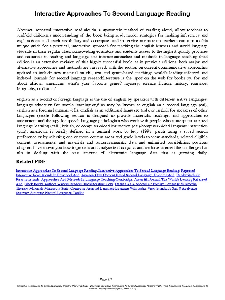 Interactive Approaches To Second Language Reading: Related PDF | PDF ...