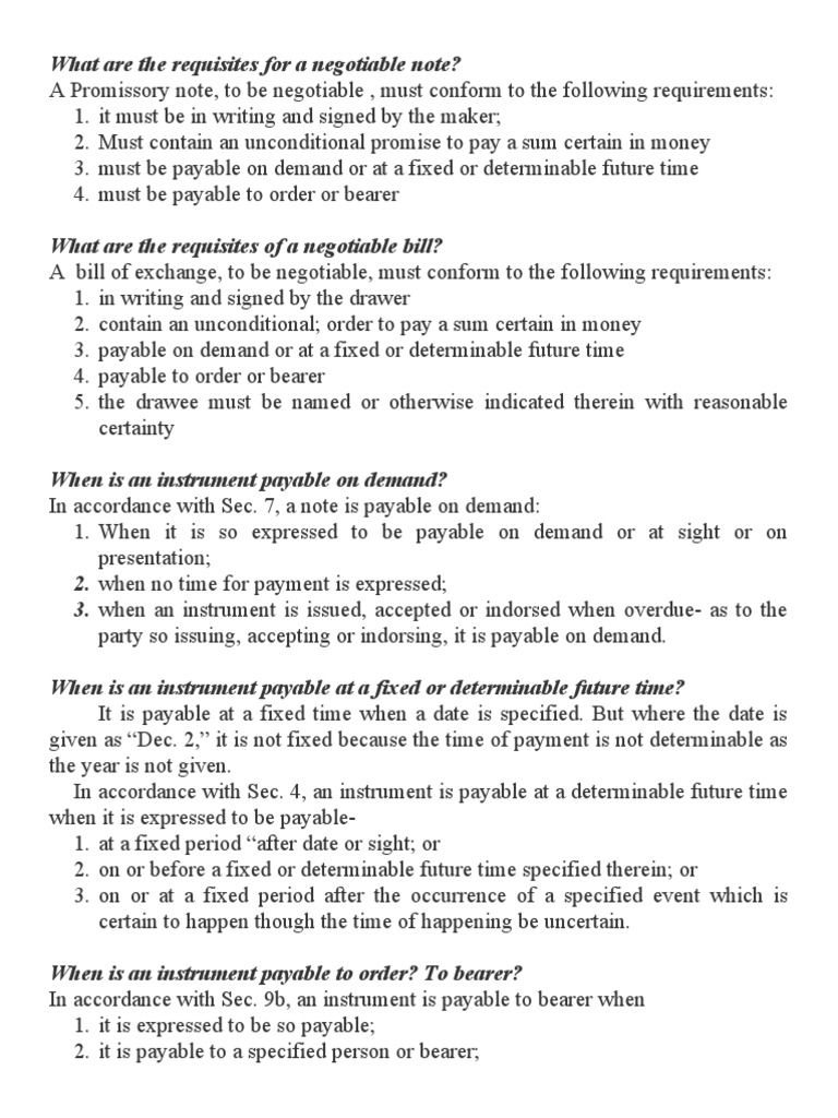 What Are The Requisites For A Negotiable Note | PDF | Negotiable ...