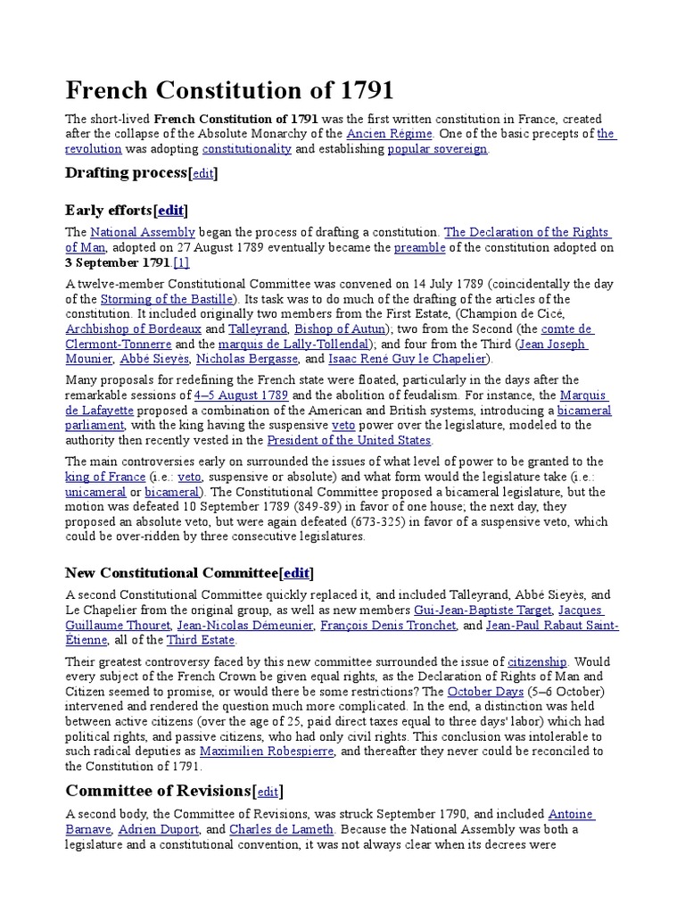 Overview of the 1791 French Constitution | PDF | French Revolution ...