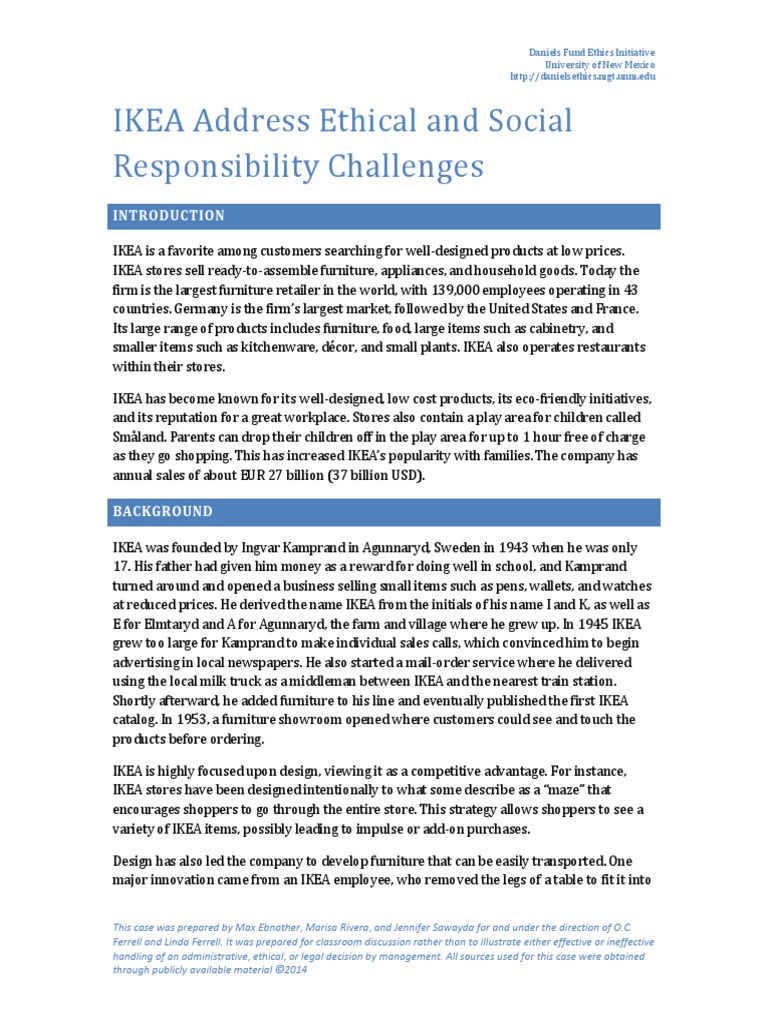 IKEA Address Ethical and Social Responsibility Challenges: Daniels Fund ...