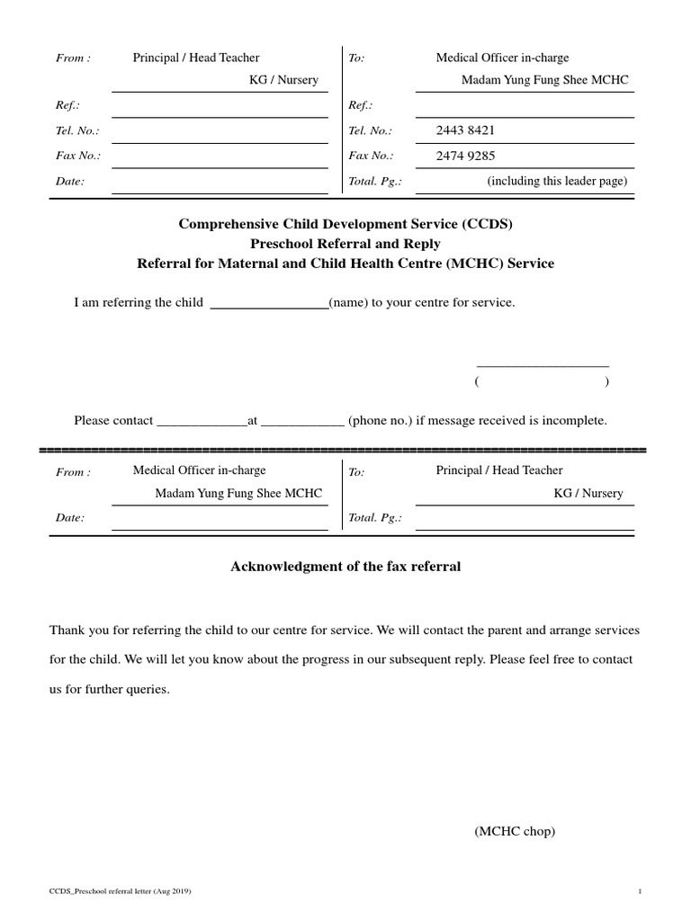 Comprehensive Child Development Service (CCDS) Preschool Referral and ...