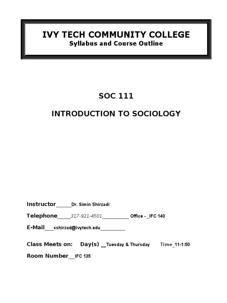 Ivy Tech Community College: SOC 111 Introduction To Sociology | PDF ...