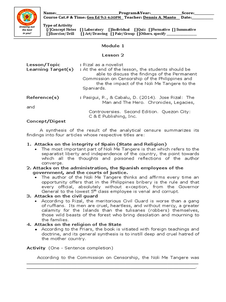 Rizal Module 1 Lesson 2 | PDF