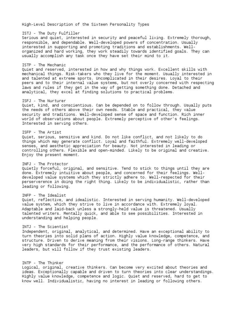 Personality Types | PDF | Personality Type | Idealism